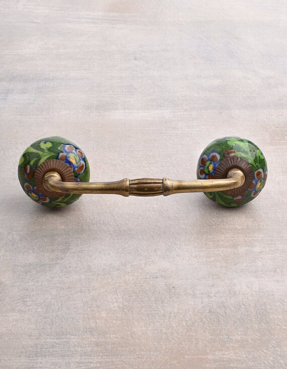 Handmade Floral Design on Dark Green Base Kitchen Ceramic | Etsy