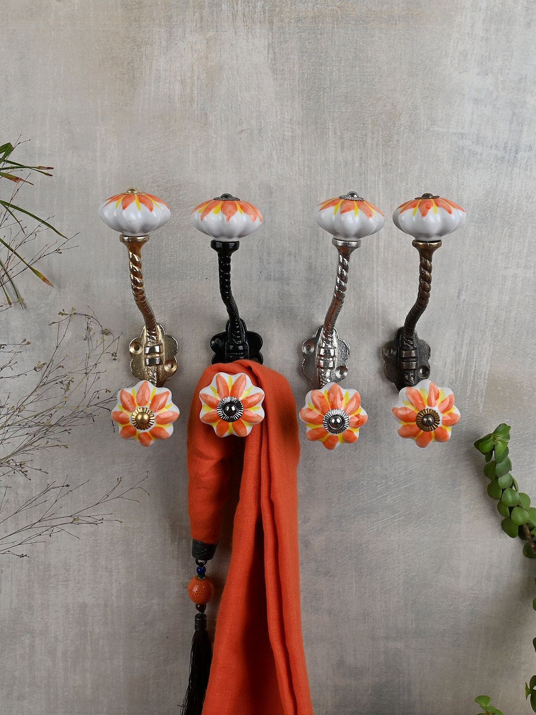 Handmade Orange Ceramic Wall Hooks: Vintage Metal Coat Hanger (sold in ...