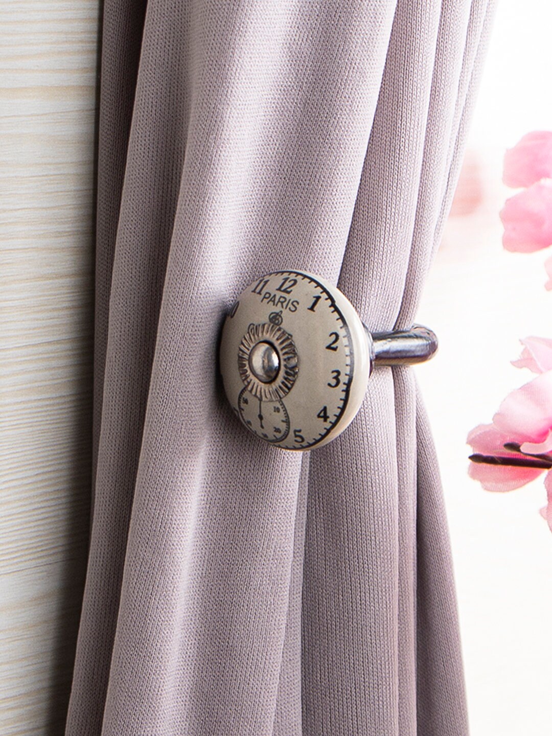 Clock Pattern Ceramic Curtain Tie Back Hook: Hand-painted Antique Style ...