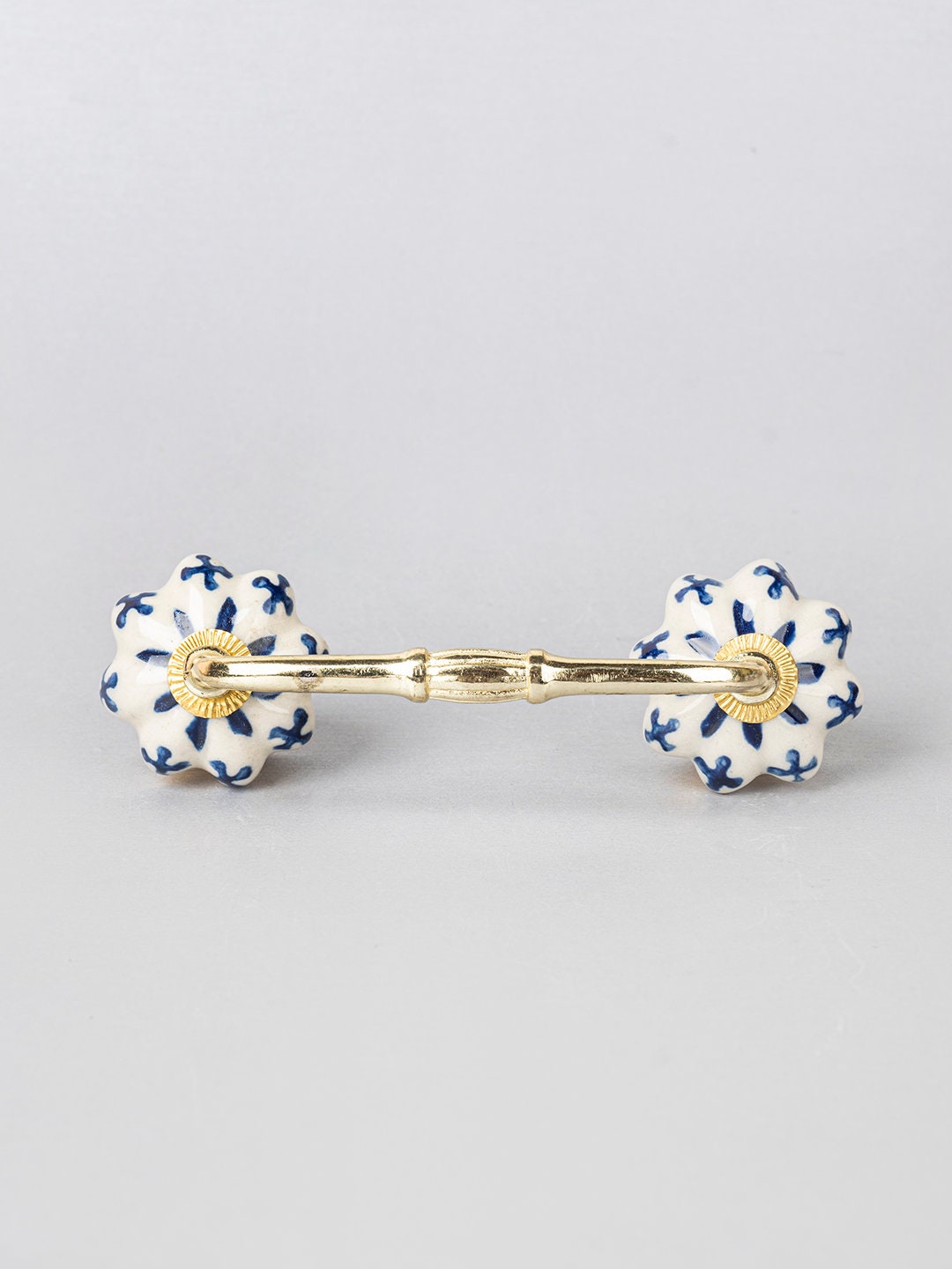 Ceramic Cabinet Pulls Set - Hand Painted Blue Floral Design on off ...