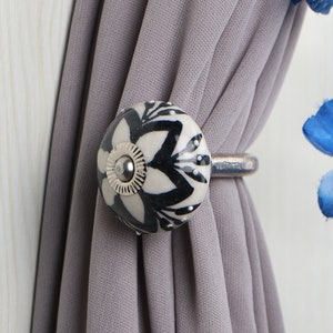 Unique Black and White Decorative Ceramic Flower Curtain Tie Back Hook ...