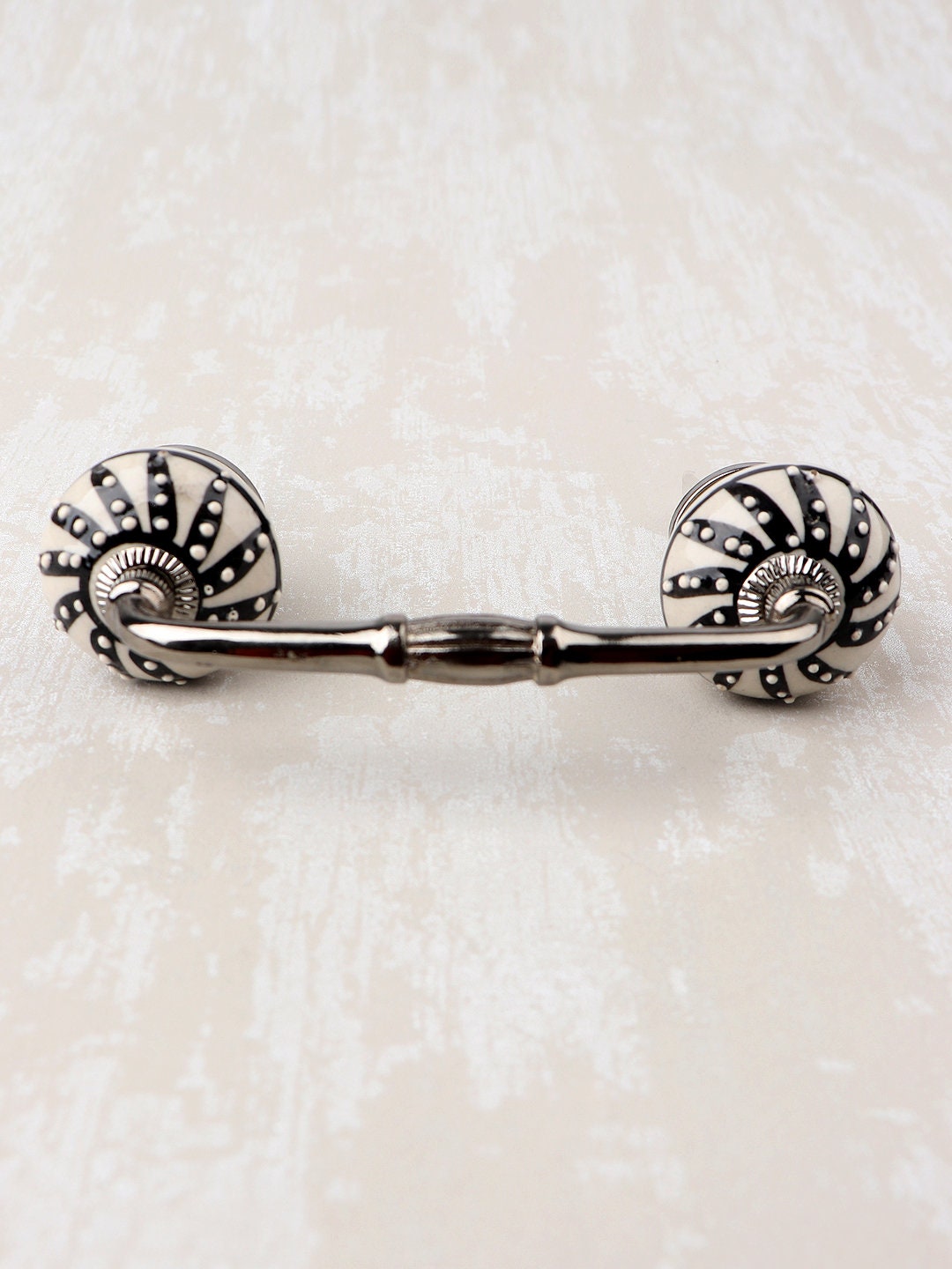 Handmade Ceramic Drawer Pulls Set, off White With Black Embossed Design ...