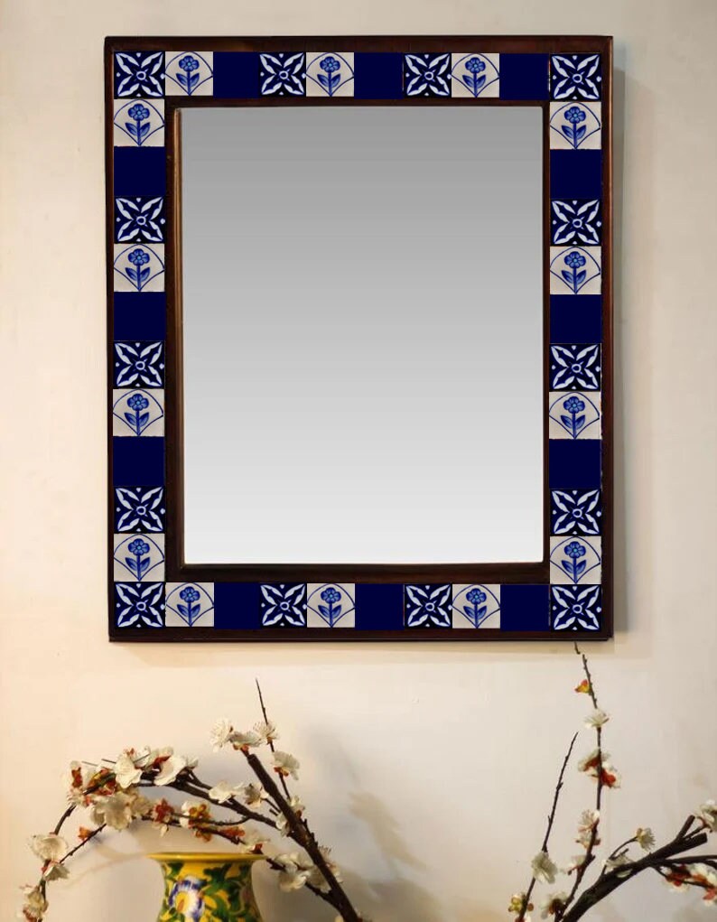 Beautiful Handmade Blue and White Design Pattern Tile Wall | Etsy