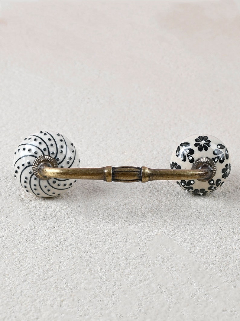 Embossed Assorted Design Ceramic Cabinet Pull: Black & Cream Dresser ...