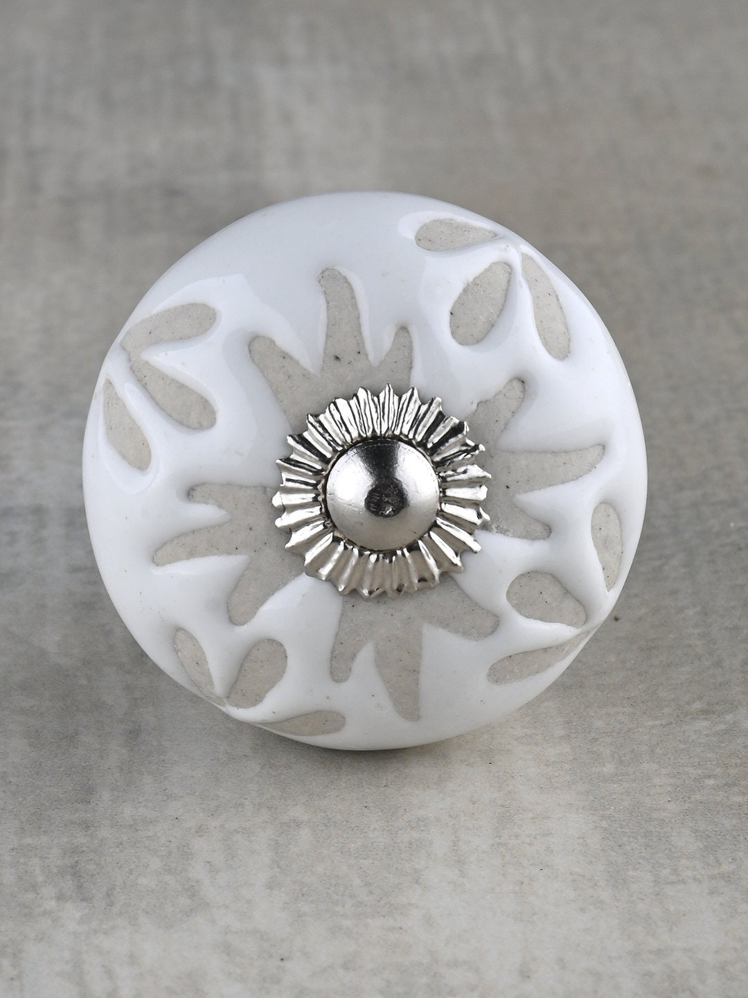 Handmade Round White Ceramic Embossed Floral Design Door Knob | Etsy