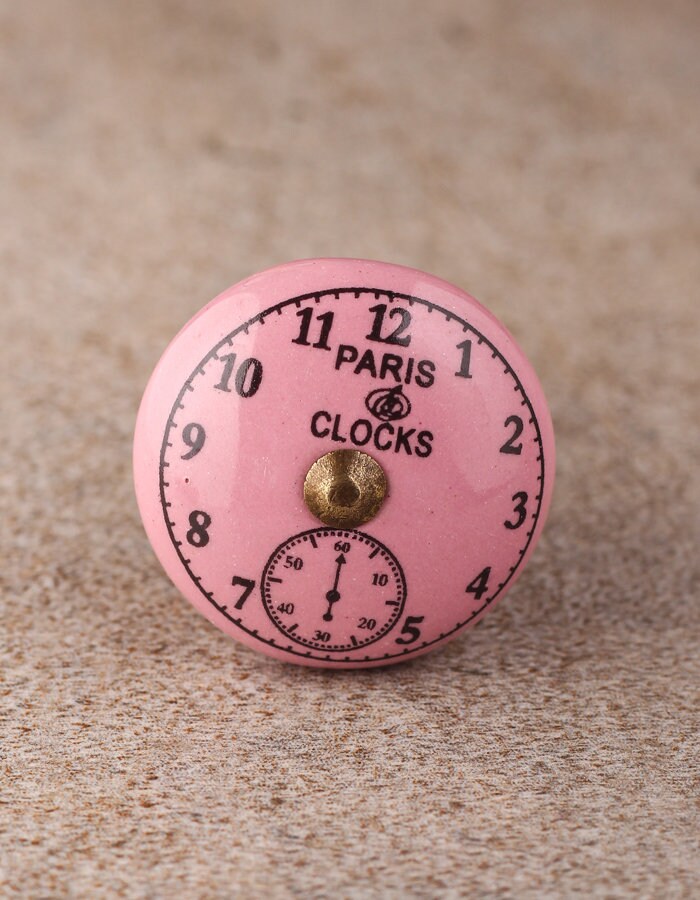 Black Clock with Pink Base Ceramic Ceramic Cabinet Knobs | Etsy