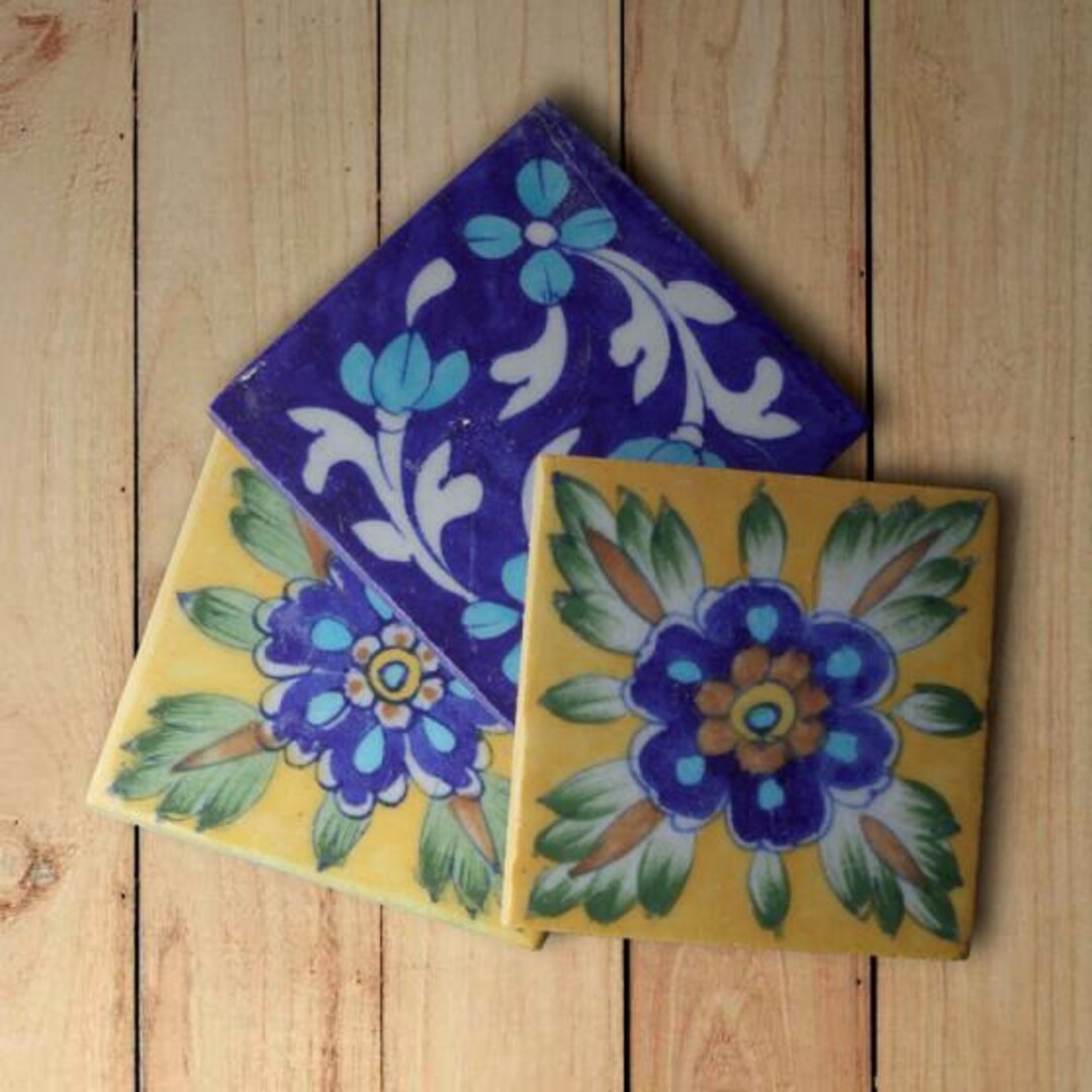 Handmade and Hand Painted Blue Pottery Ceramic Wall Tiles 3 X 3 Inch ...