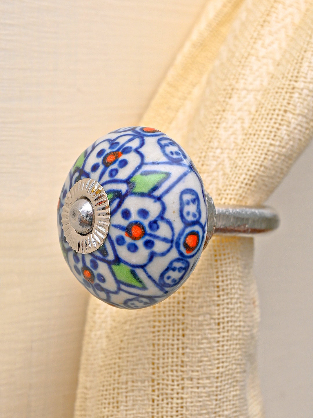 Handmade Ceramic Curtain Tie Back Hook: Blue Floral Design - Etsy