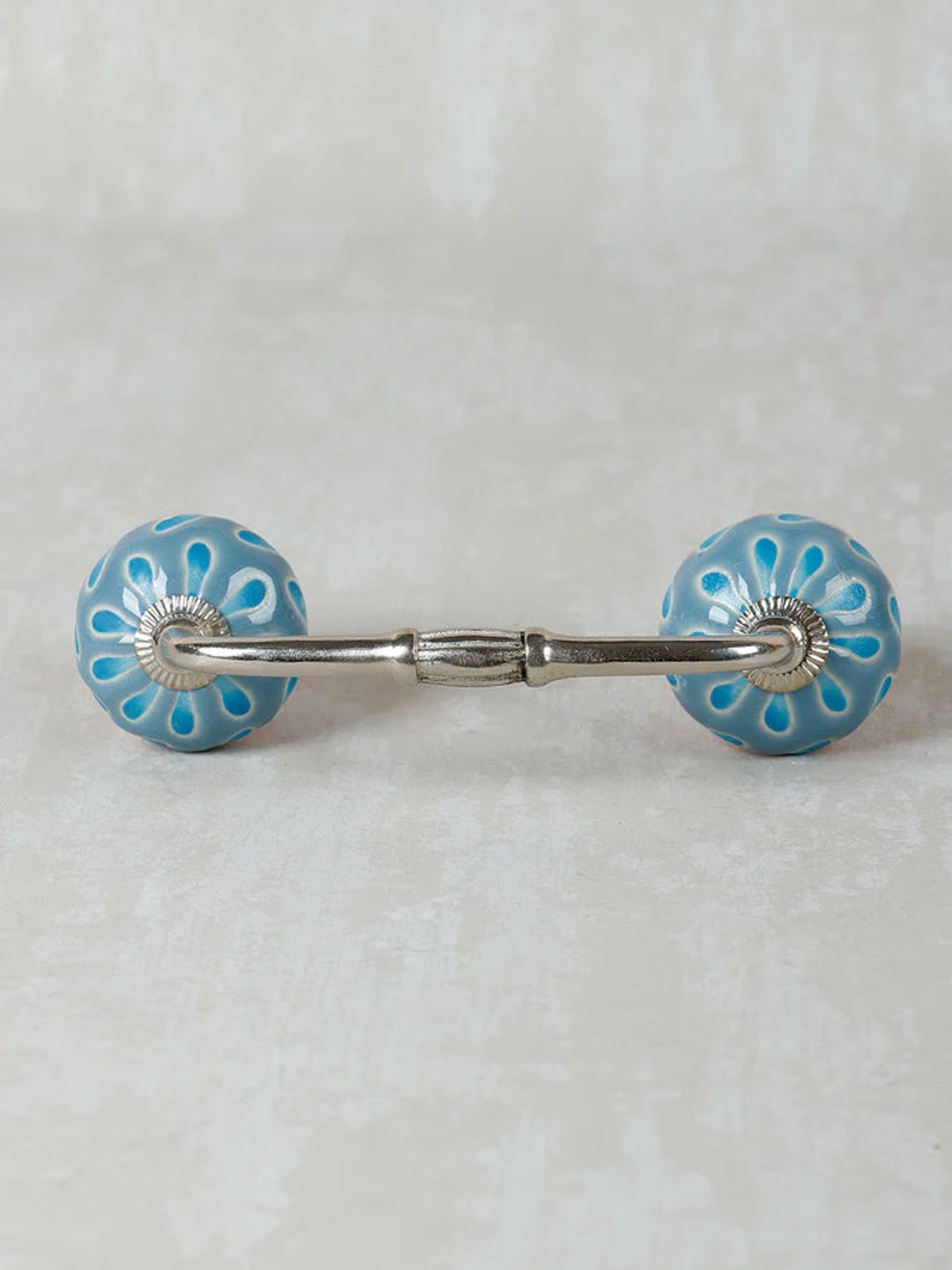 Blue Round Ceramic Dresser Cabinet Pull With Turquoise Flower (sold in ...