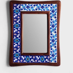 Decorative Blue Tile Wall Hanging Mirror | Boho Home Decor | Unique ...