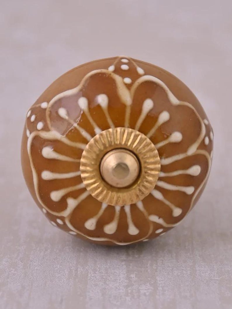 Hand Painted Brown Embossed Ceramic Cabinet Knob - Etsy