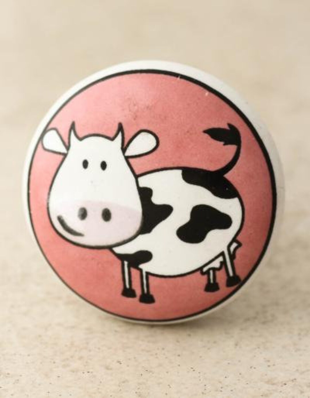 White Ceramic Drawer Knob With Cow Print for Kidssold in - Etsy