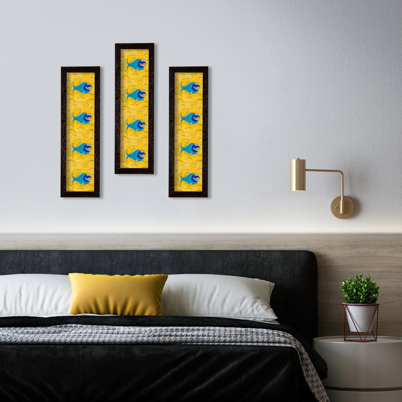 Handmade Blue Pottery Tile Wall Decor - Set of 3 Wooden Frames - Etsy