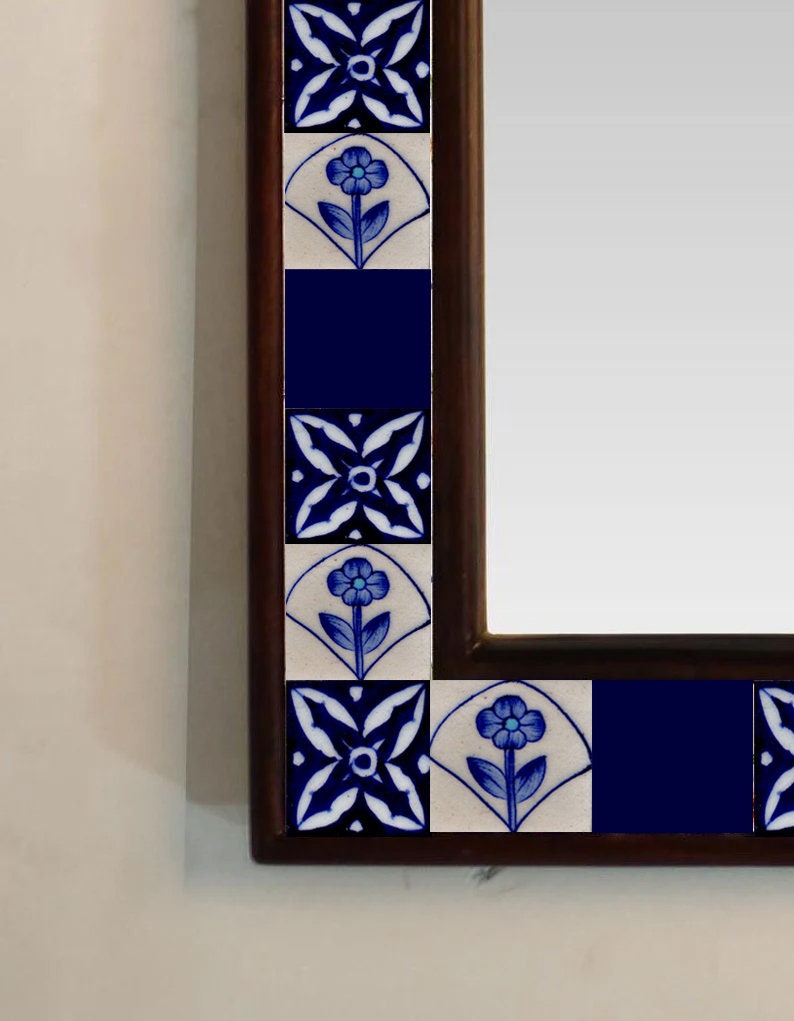 Beautiful Handmade Blue and White Design Pattern Tile Wall | Etsy