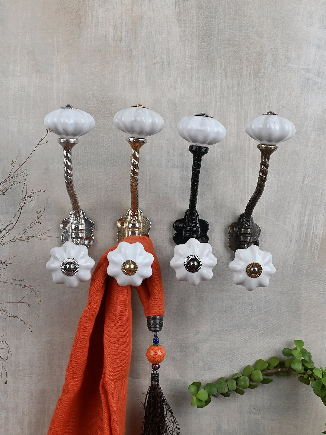White Handmade Ceramic Wall Hanger Vintage Metal Coat Hook | Rustic ...
