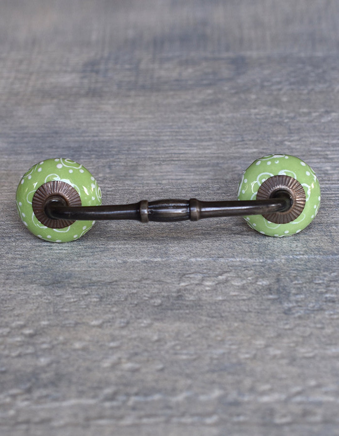 White Embossed Design on Green Base Kitchen Handle Drawer Pull sold in ...