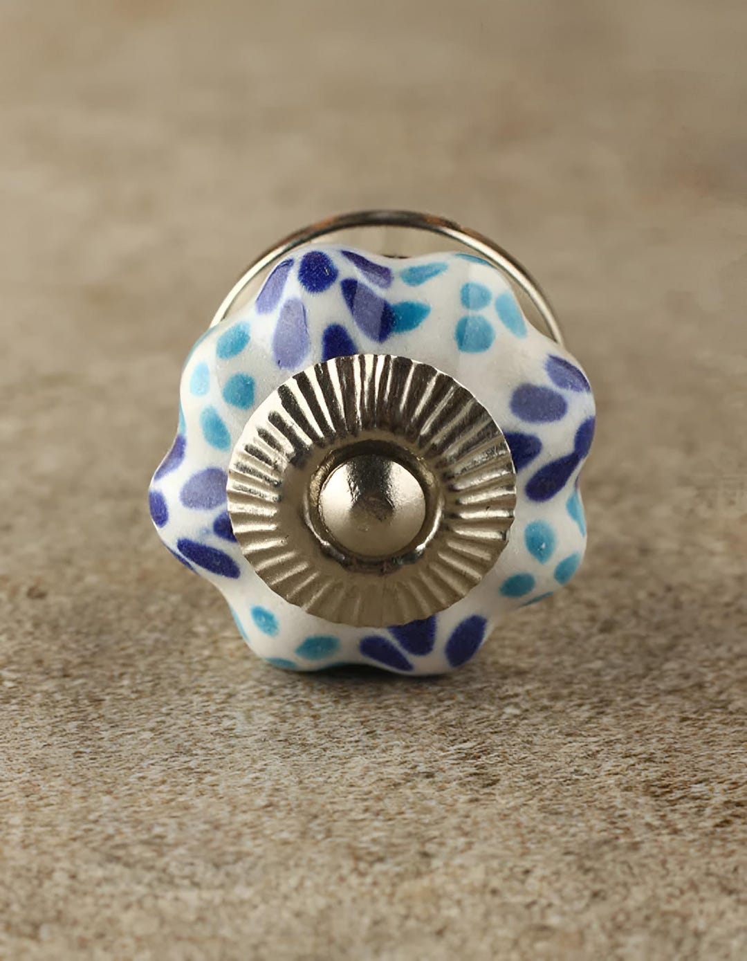 Ceramic Cabinet Knob, White Round Ceramic Knob With Turquoise Design ...