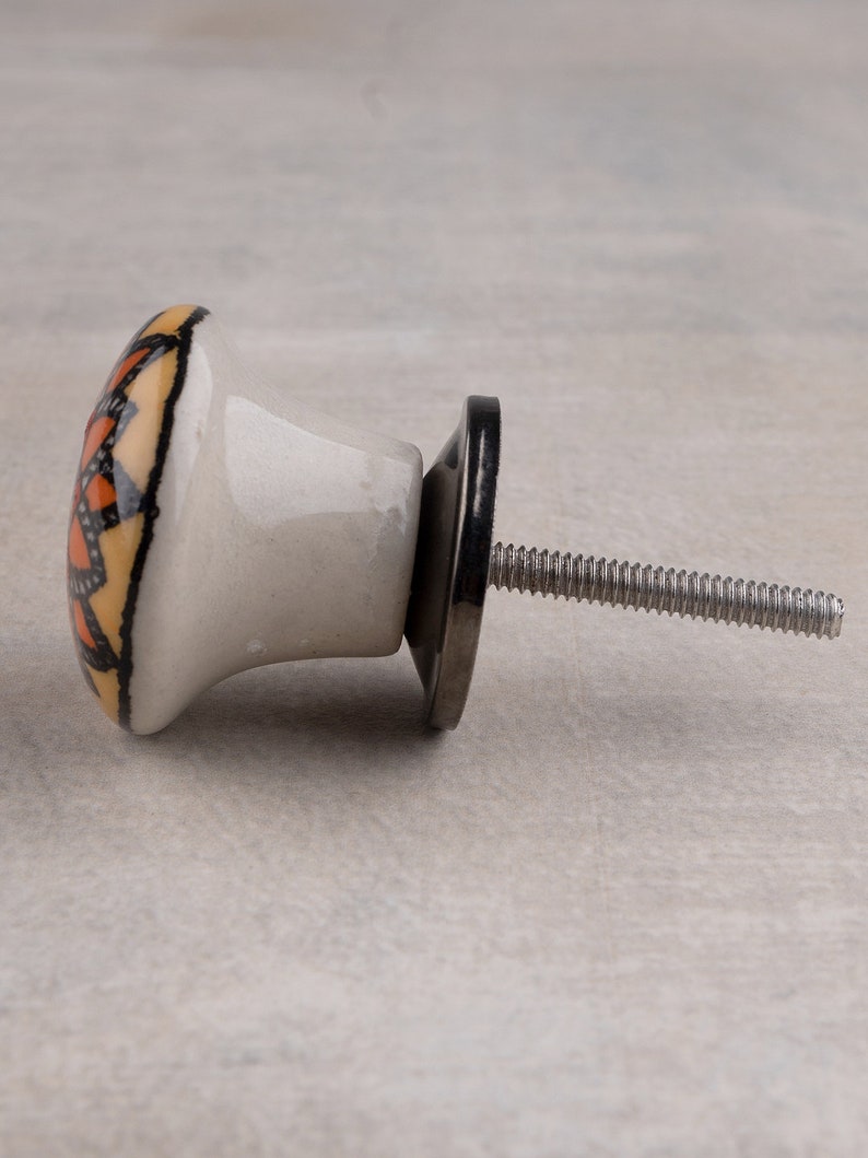 Handmade Floral Cabinet Knob: Mustard Base, Round Ceramic Drawer Pull ...