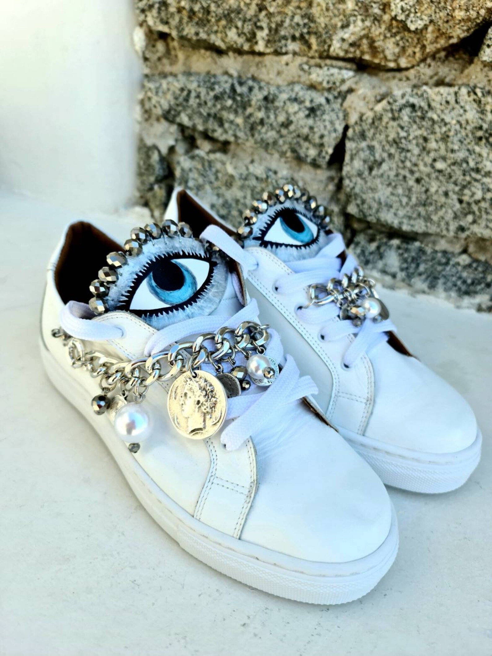 Evil eye shoes/evil eyes sneakers/handmade shoes/women | Etsy