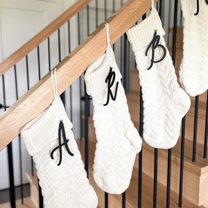 Letter Stocking Tag Monogram Cursive Christmas Ornament Wood Black Gold ...