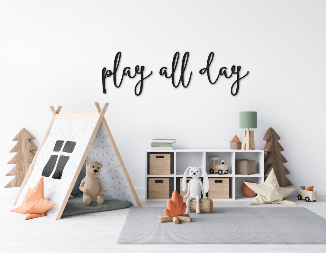 Play All Day Word Cutout | Playroom Decor Sign | Kids Room Wall Decor ...