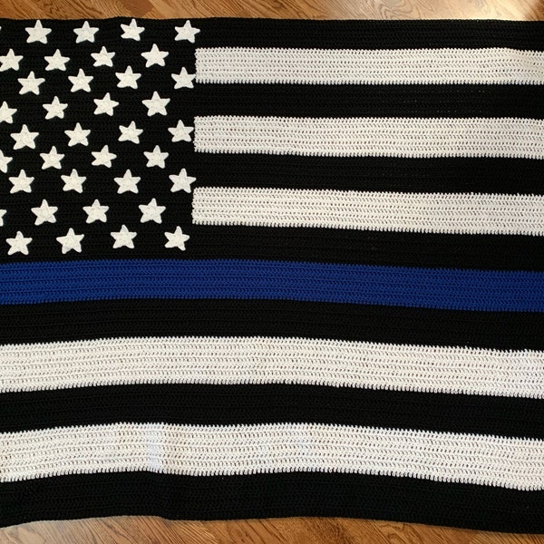 Thin Blue Line Crochet Throw - Etsy