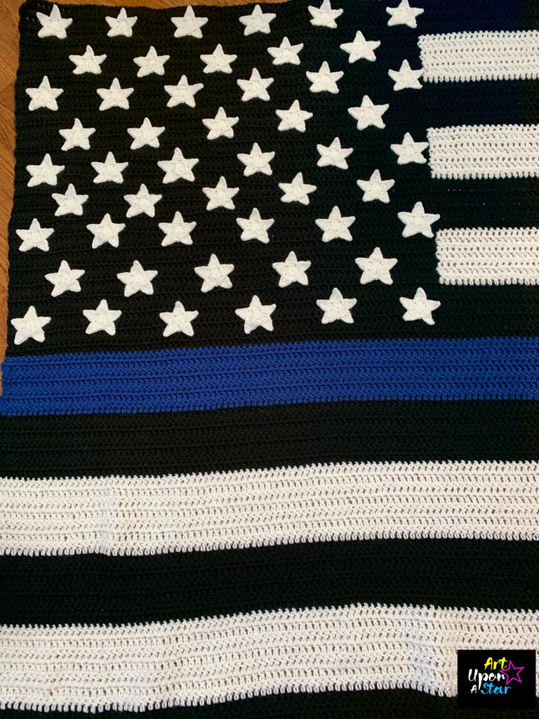 Blue Line Crochet Blanket | Black, White, and Blue Flag Blanket ...