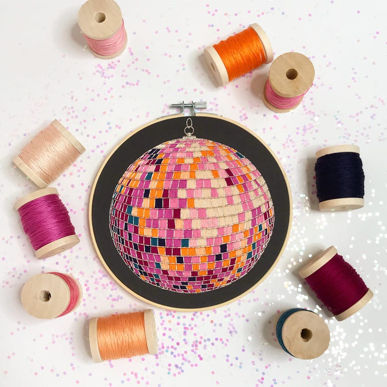 Pink Disco Ball Hand Embroidery Pattern Download - Instant Download ...