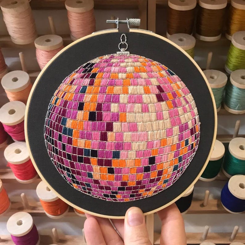 Pink Disco Ball Hand Embroidery Pattern Download - Instant Download ...