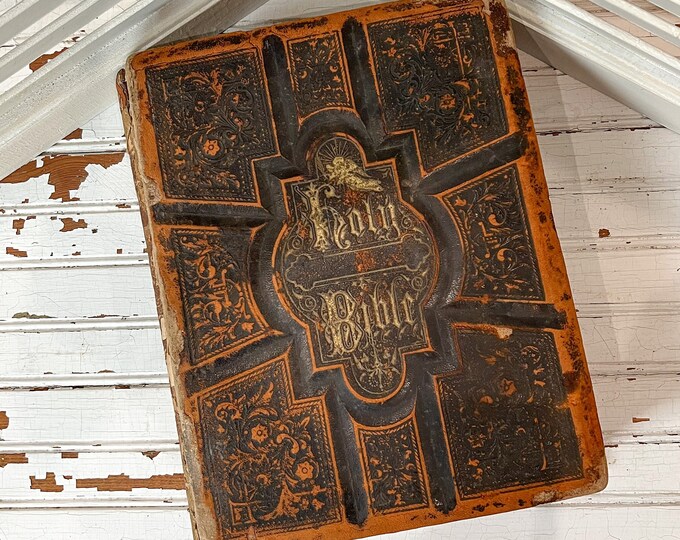Antique Embossed Leather Holy Bible, Pictorial Holy Bible, 1885 Holy ...