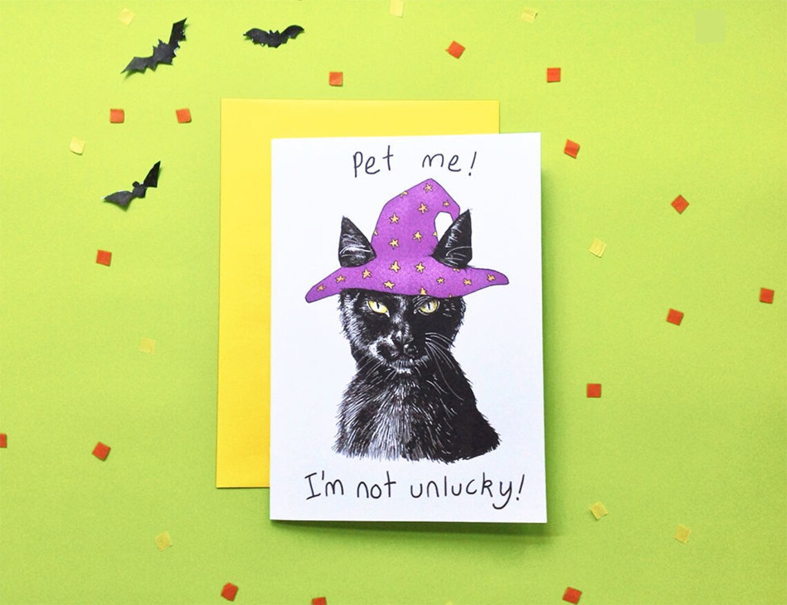 Funny Happy Halloween Card Unlucky Black Cat Humorous | Etsy