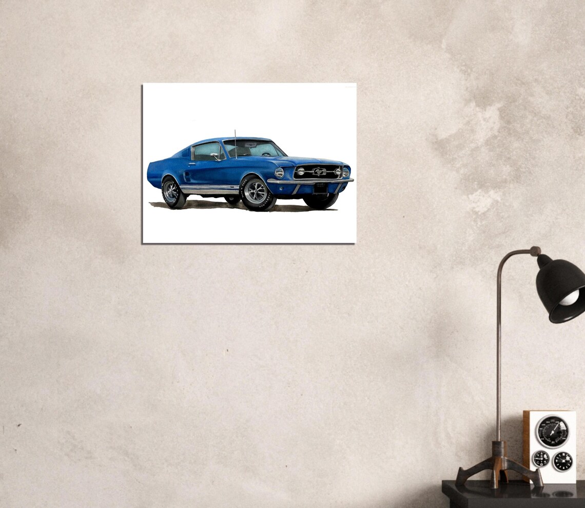 Car Art. 1967 Ford Mustang Fastback. 67 Ford. Gouache Print. Muscle ...