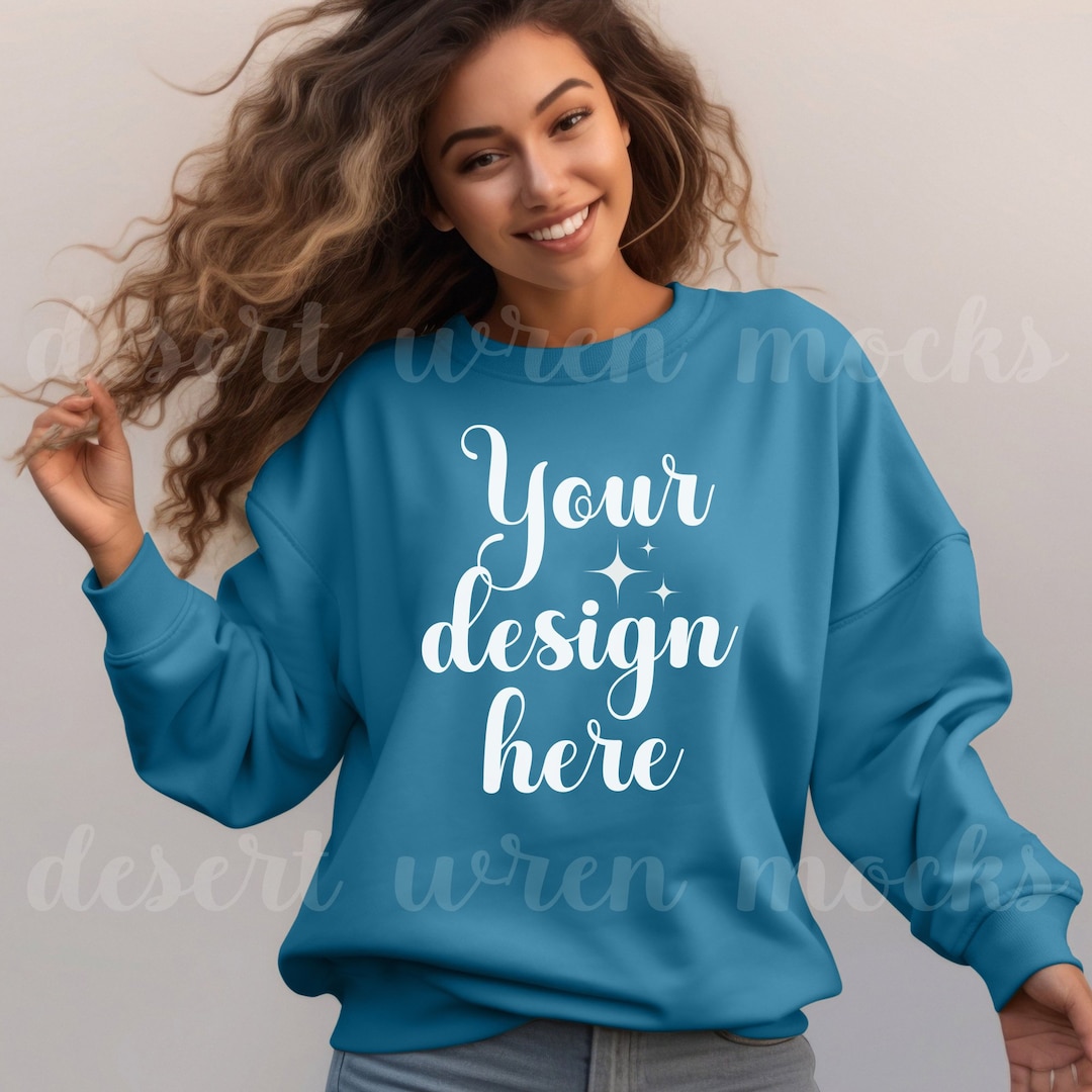 Gildan 18000 Antique Sapphire Mockup Sweatshirt Crewneck Mock up G180 ...