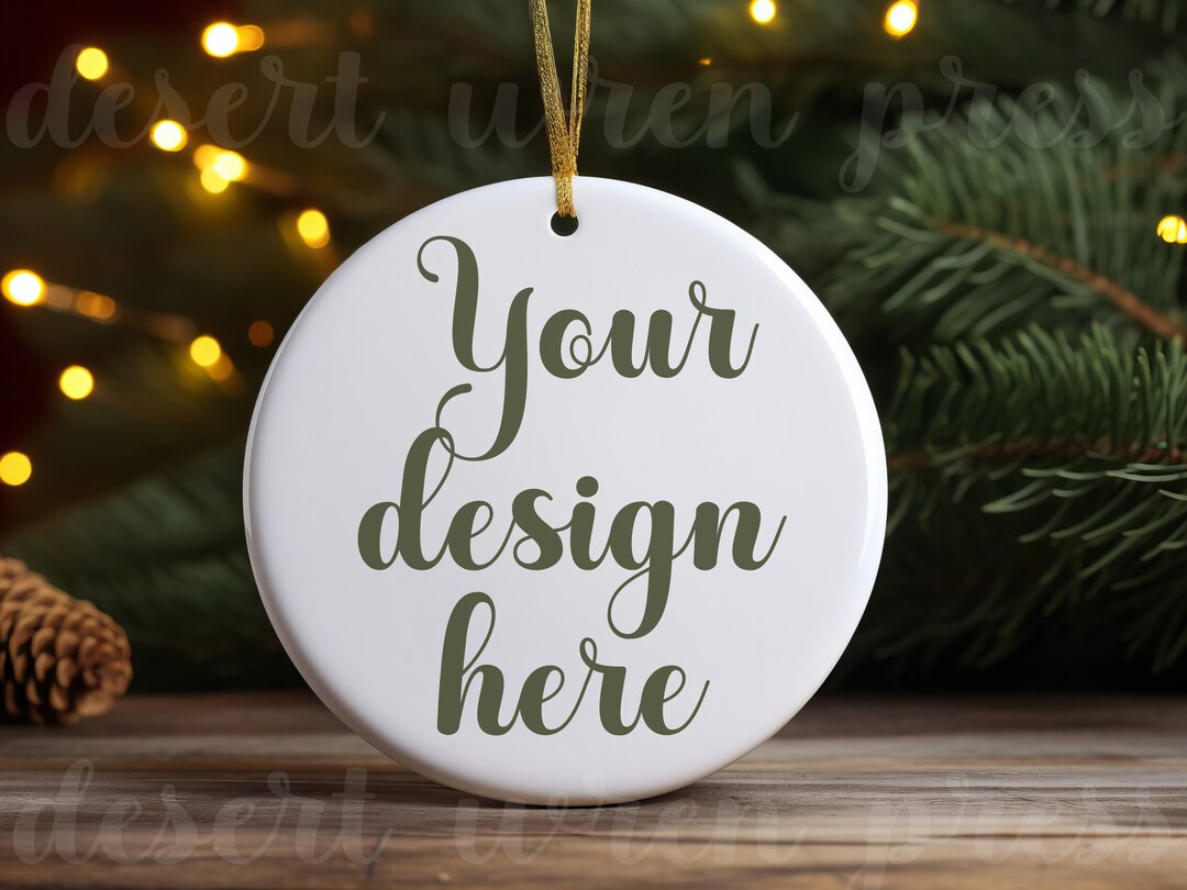 Christmas Ornament Mockup Blank White Round Ceramic Mockup Gold String ...