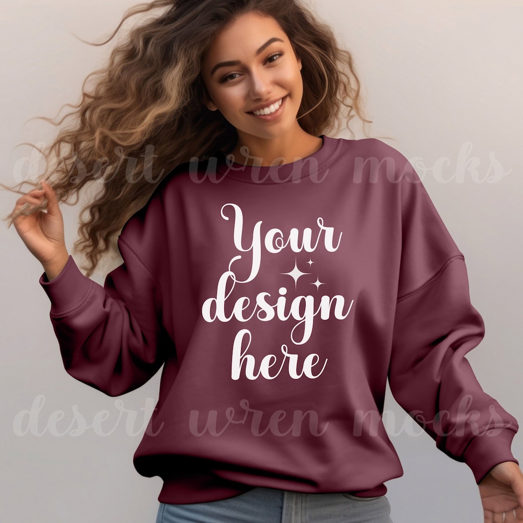 Gildan 18000 Maroon Mockup Sweatshirt Crewneck Mock up G180 Model Mock ...