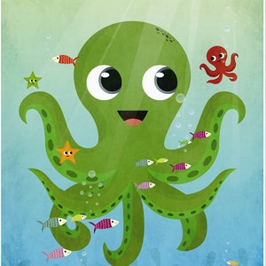 Octopus Wall Art Children's Wall Art Print Under the Sea Nursery Art ...