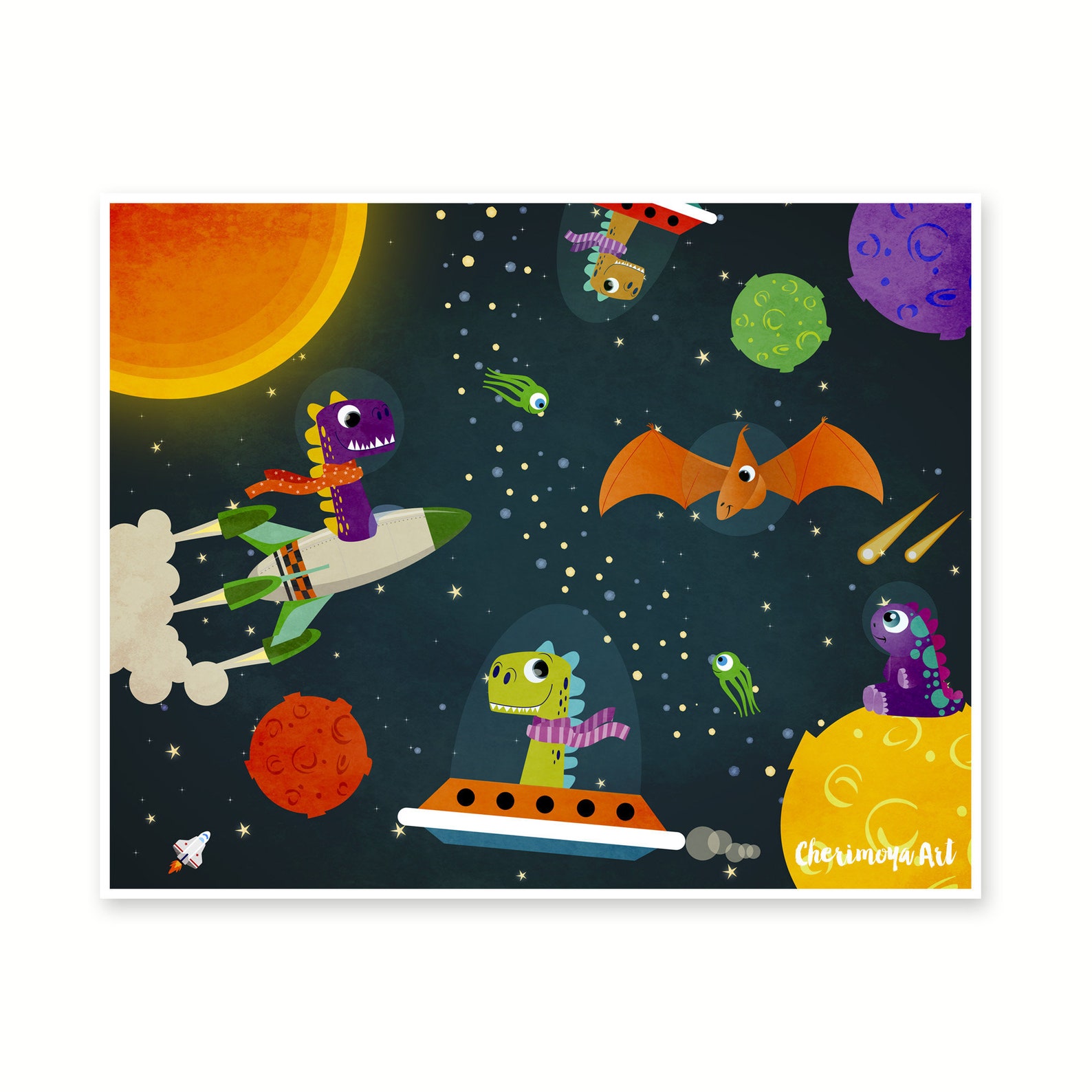 Dinosaur Astronaut Print Astro Dino Wall Art Space Lover - Etsy