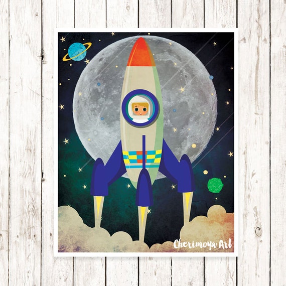 Retro Rocket Spaceship Art Print Rocket Wall Art Decor Decor | Etsy