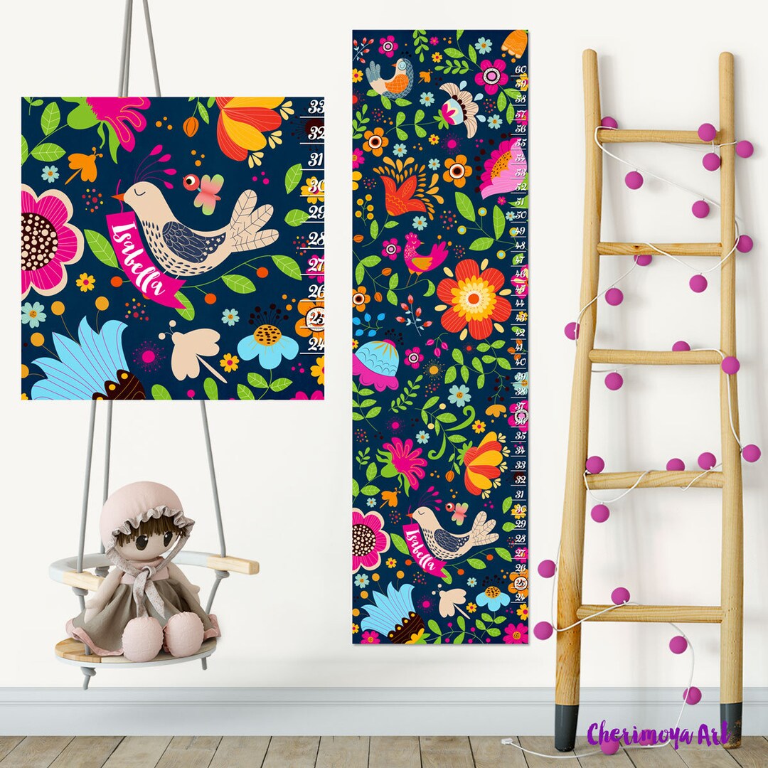 Personalized Nursery Decor Flowers Growth Chart Kids Height Chart Kids ...