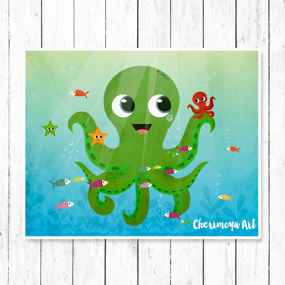 Octopus Wall Art Children's Wall Art Print Under the Sea | Etsy