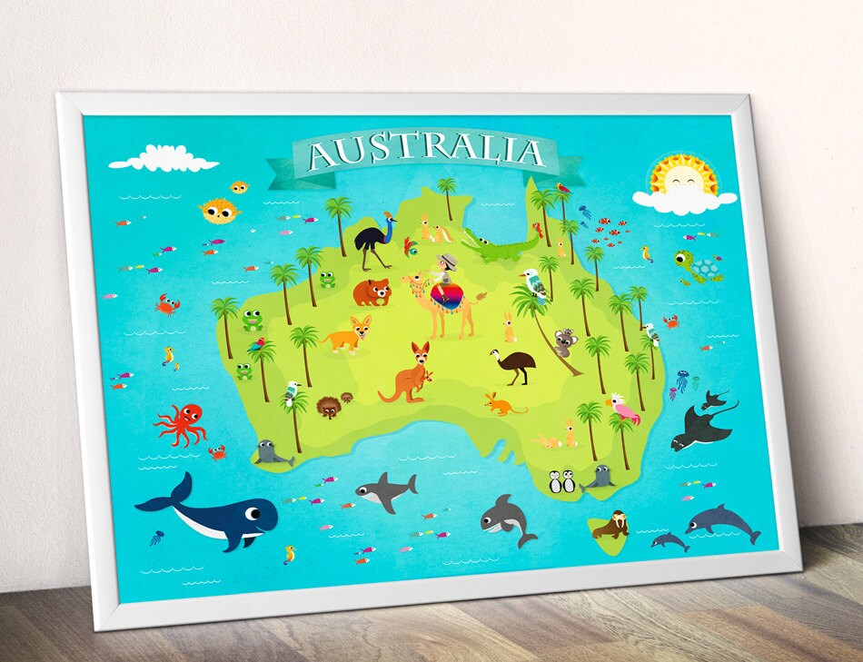 Map of Australia Children's World Map Australia Animal Map | Etsy Australia