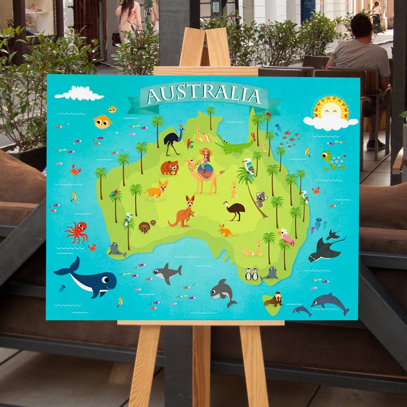 Australia Animal Map Kids Maps Map of Australia Kids Wall Maps - Etsy ...