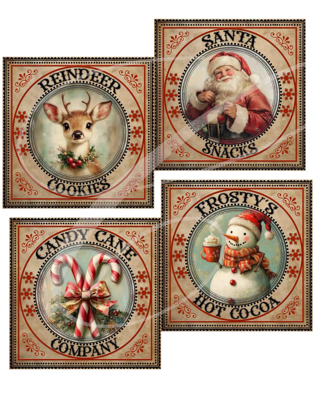 Vintage Primitive Retro Style Christmas Assortment Labels, Mason Jars ...