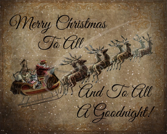 Vintage Primitive Merry Christmas Santa Claus Sleigh Reindeer | Etsy