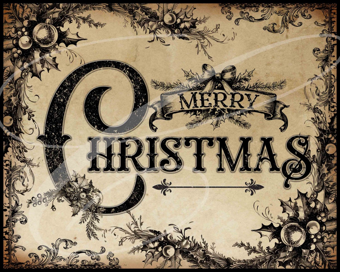Vintage Primitive Merry Christmas Antique Victorian Label Jpeg Digital ...
