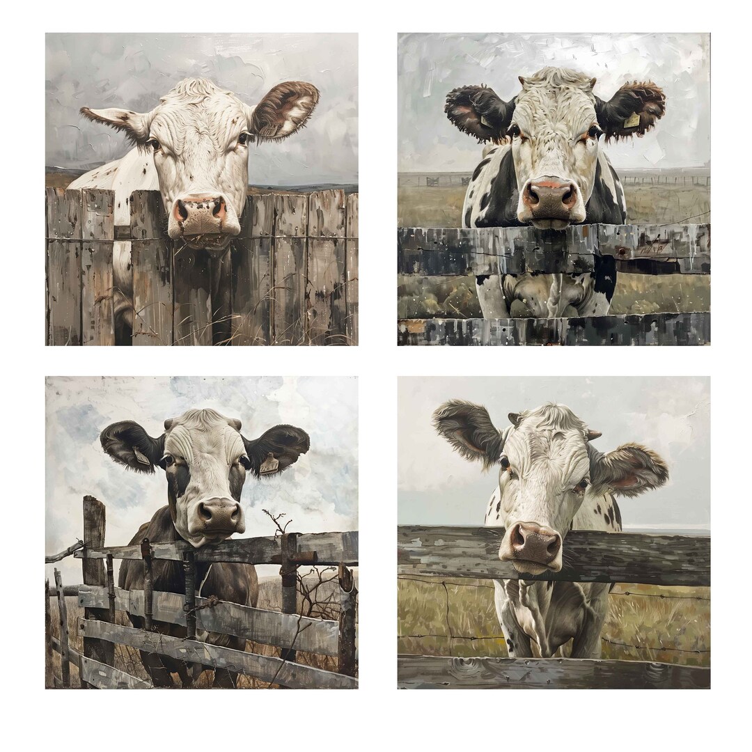 Fine Art Cow Looking Over a Fence Digital Download Jpeg 12"x12" Square ...