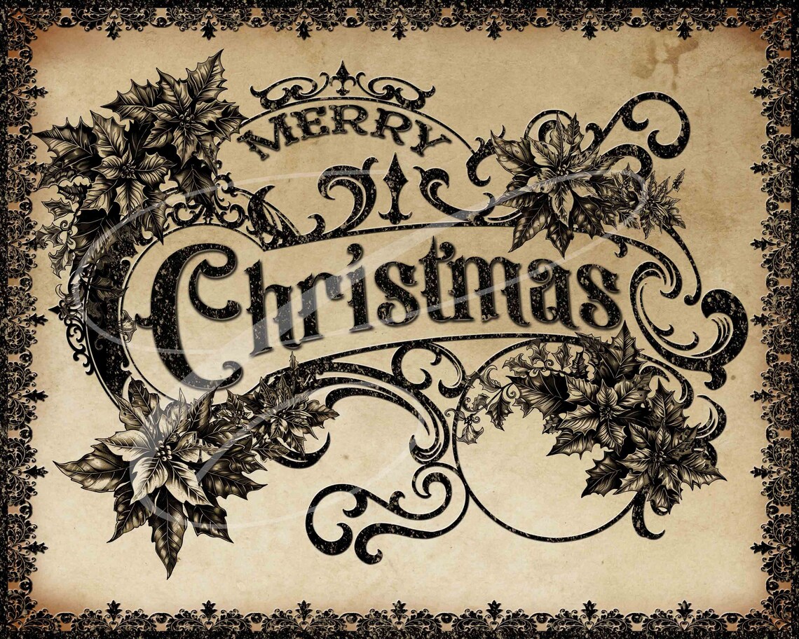 Vintage Primitive Merry Christmas Antique Victorian Label Jpeg Digital ...