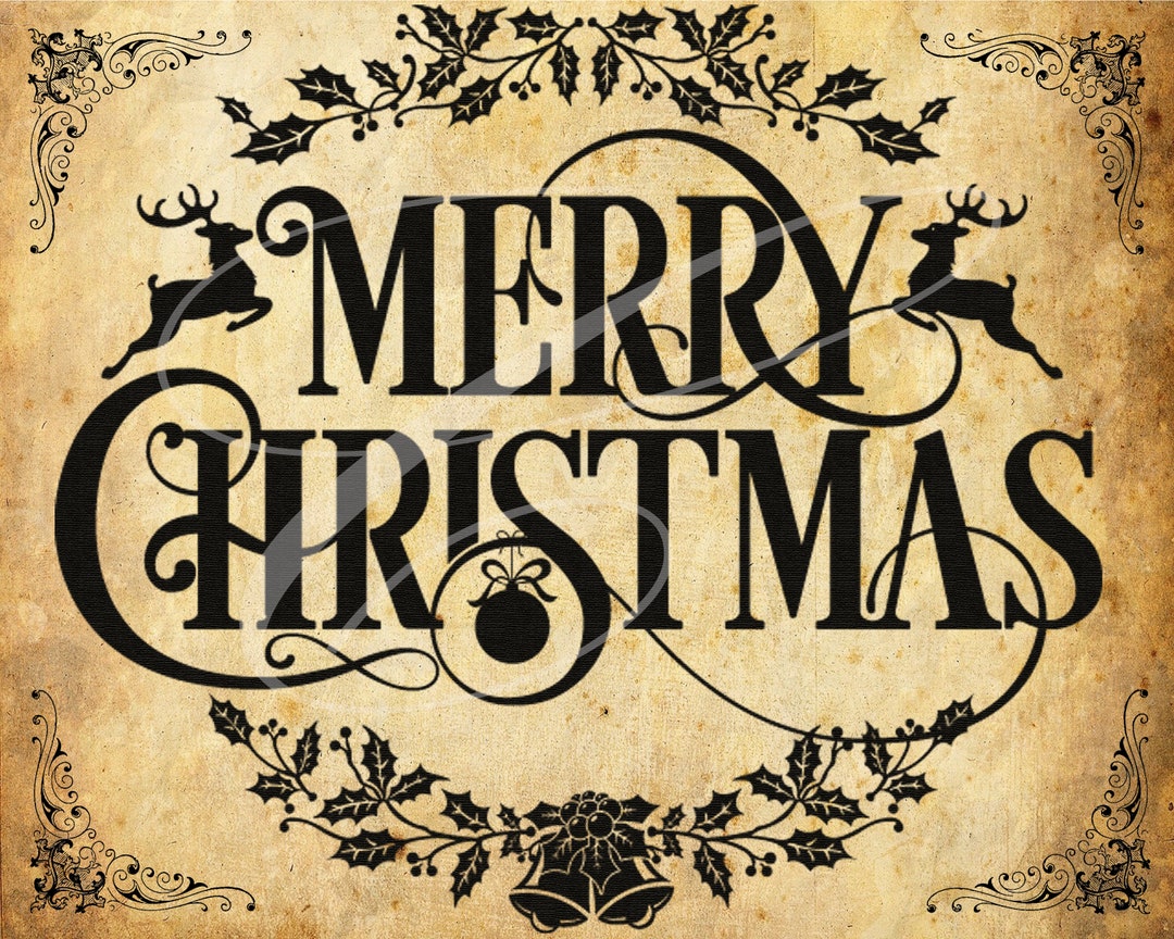 Vintage Primitive Merry Christmas Santa Claus Sleigh Reindeer Label ...