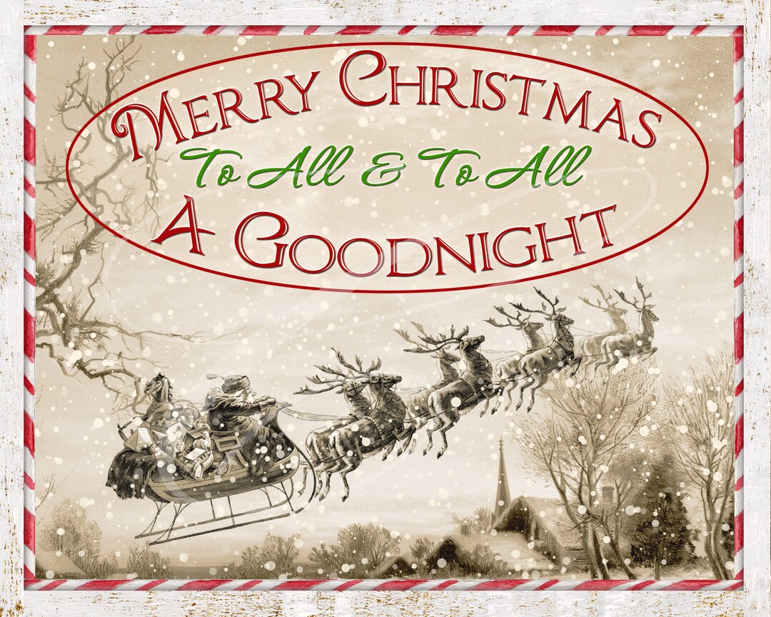 Vintage Primitive Merry Christmas Santa Claus Sleigh Reindeer Label ...
