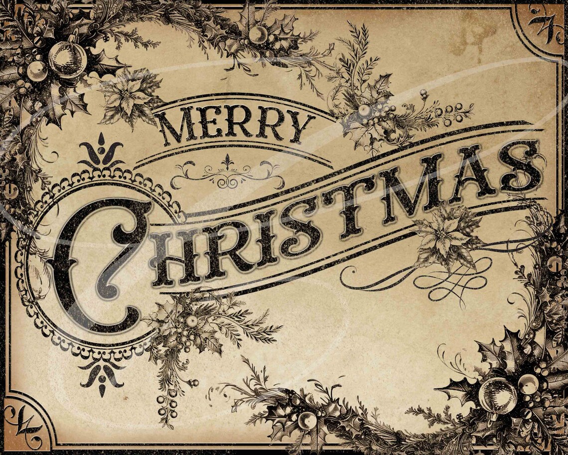 Vintage Primitive Merry Christmas Antique Victorian Label Jpeg Digital ...